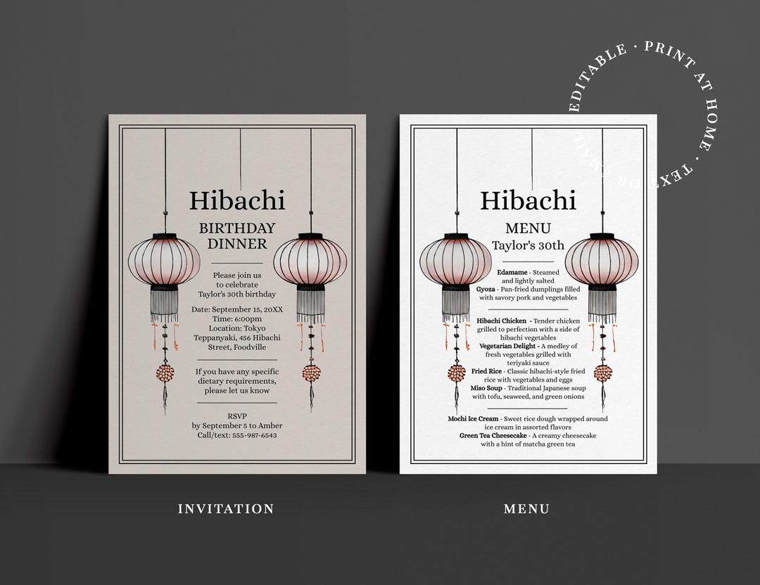 Hibachi Invitation and Menu, Hibachi Invitation Pink, Hibachi Birthday ...
