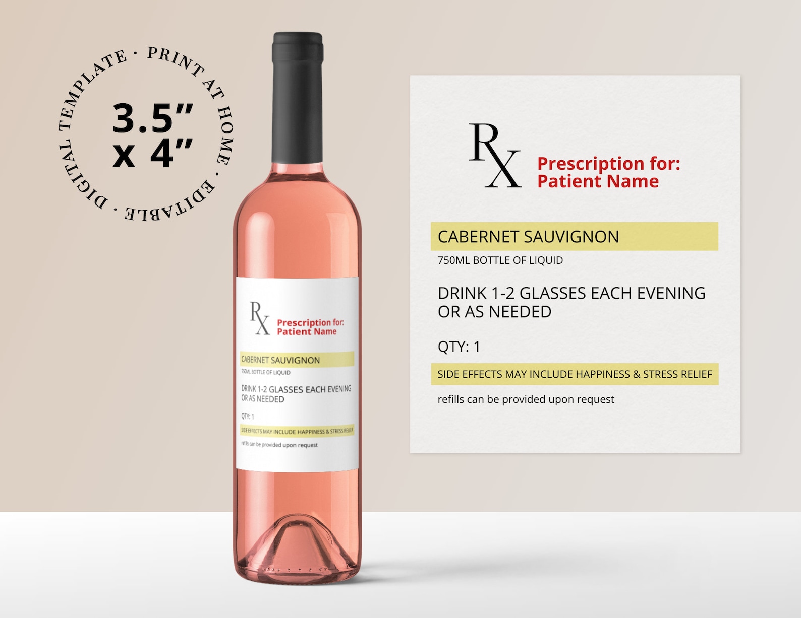 Printable Rx Prescription Wine Label or Sticker Template - Etsy