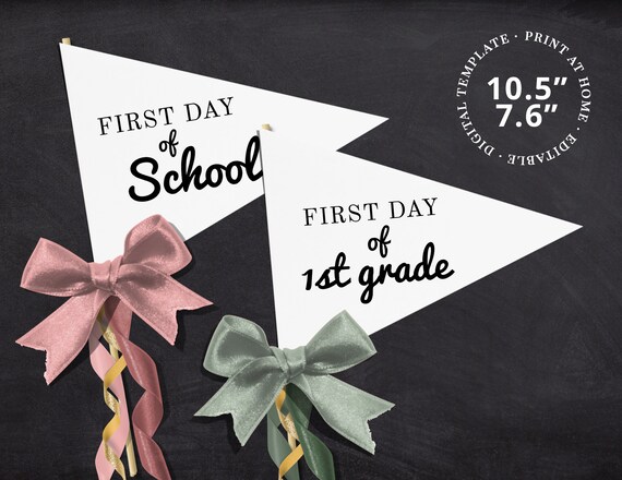 First Day of School Printable Pennant Flag Editable Template - Etsy