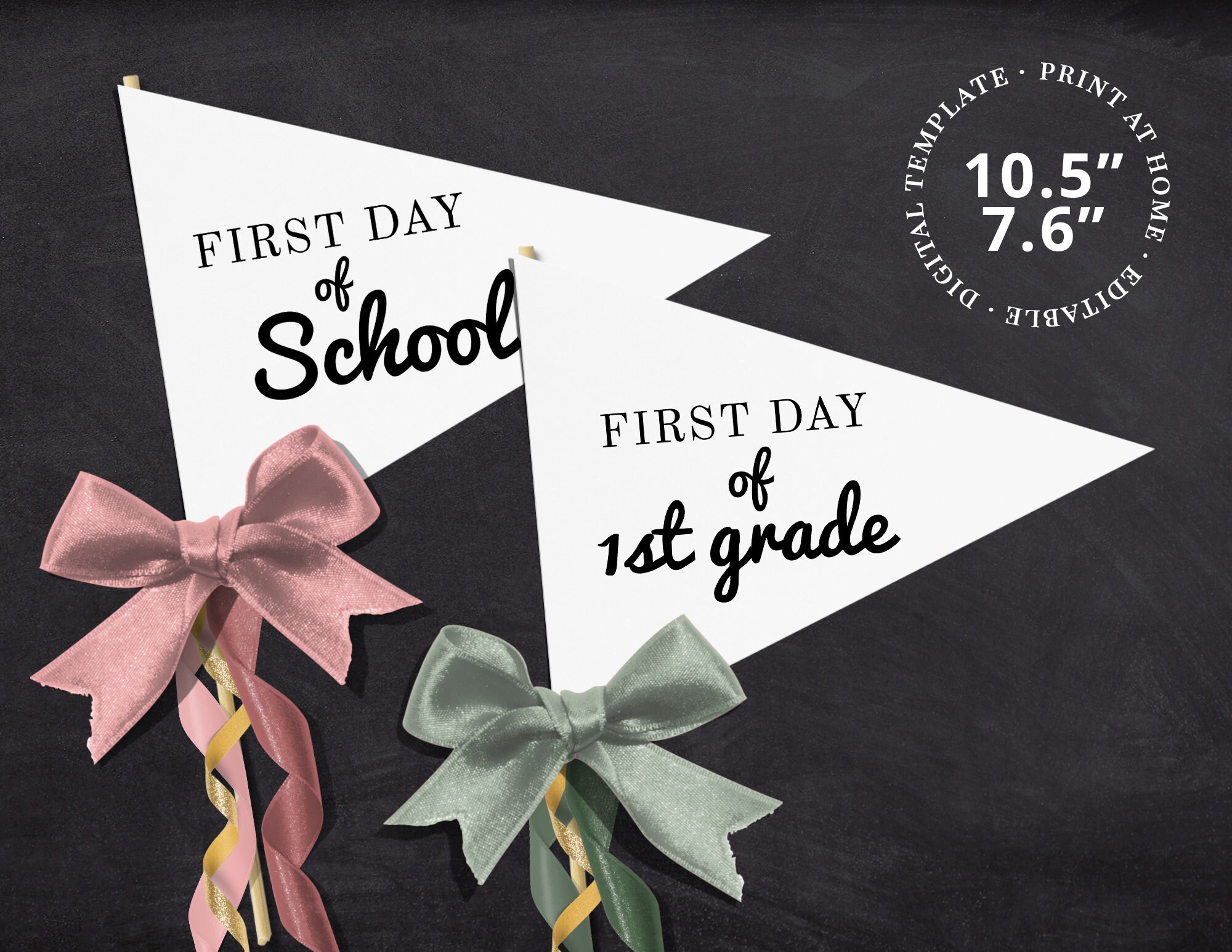 First Day of School Printable Pennant Flag Editable Template - Etsy