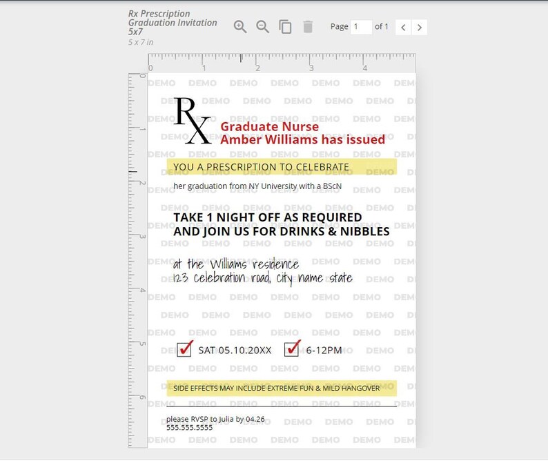 Rx Prescription Graduation Invitation for Nursing Graduate, Novelty Fun ...