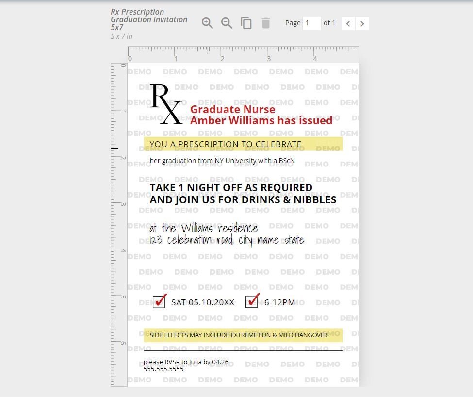 Rx Prescription Graduation Invitation for Nursing Graduate, Novelty Fun ...