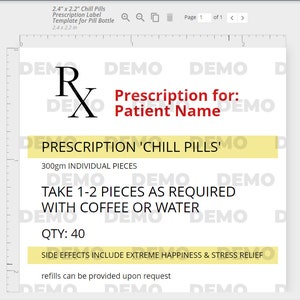 Chill Pills Bottle Label Template Printable Label Funny Gag Gift ...