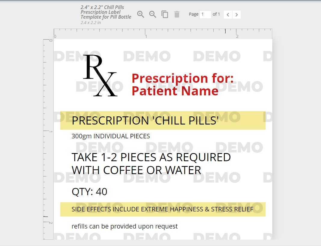 Chill Pills Bottle Label Template Printable Label Funny Gag Gift ...
