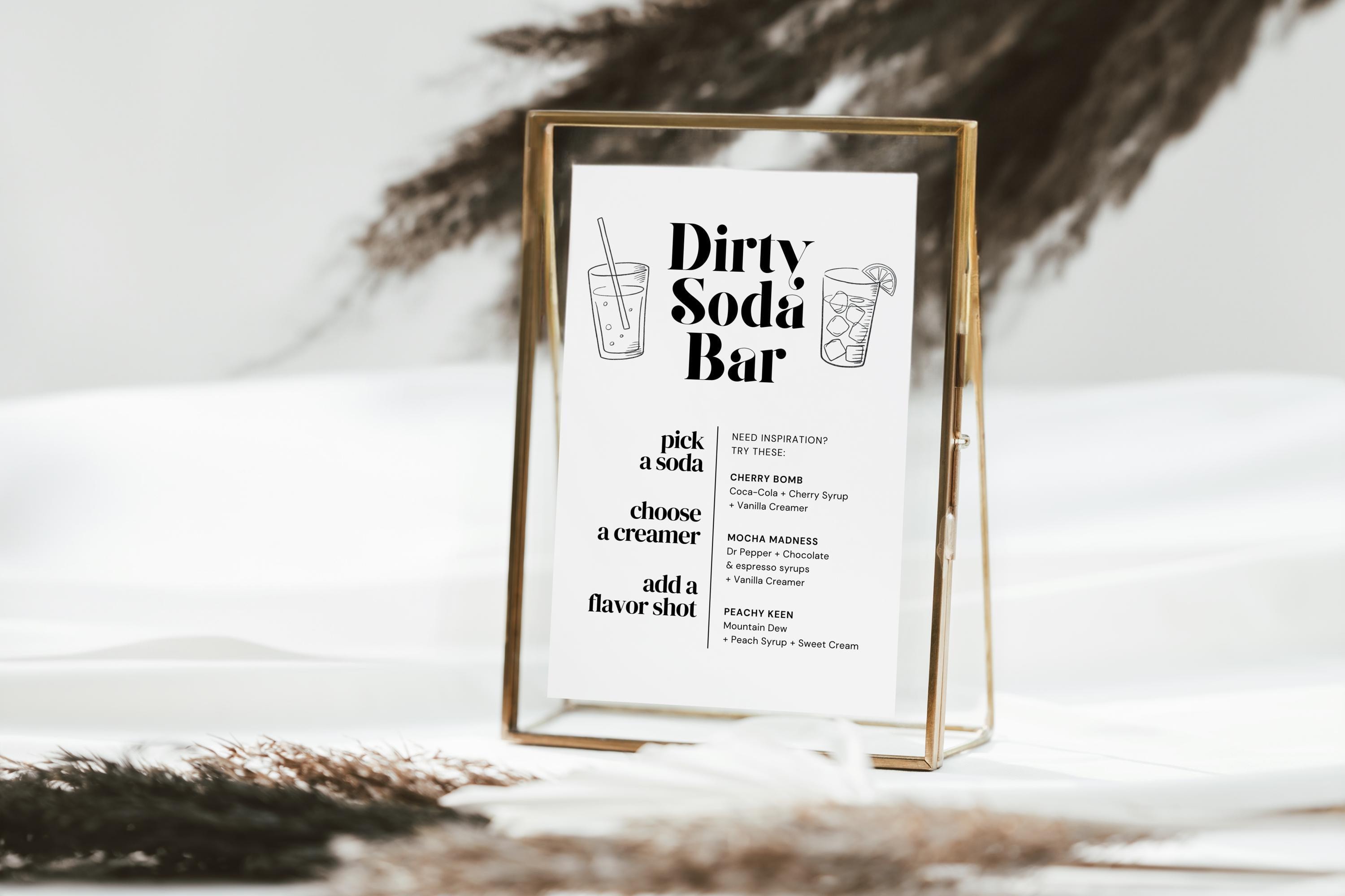 Dirty Soda Bar Recipe Sign - Dirty Soda Bar Menu - Graduation Soda ...