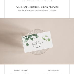 Eucalyptus Place Card Template, Instant Download, Printable Place Cards ...