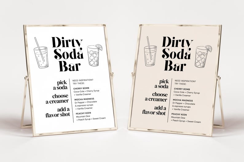 Dirty Soda Bar Recipe Sign - Dirty Soda Bar Menu - Graduation Soda ...