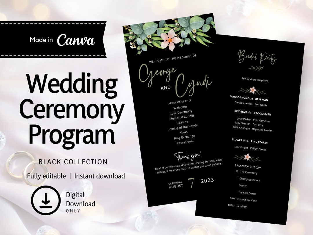Wedding Ceremony Program Instant Download Printable Canva - Etsy