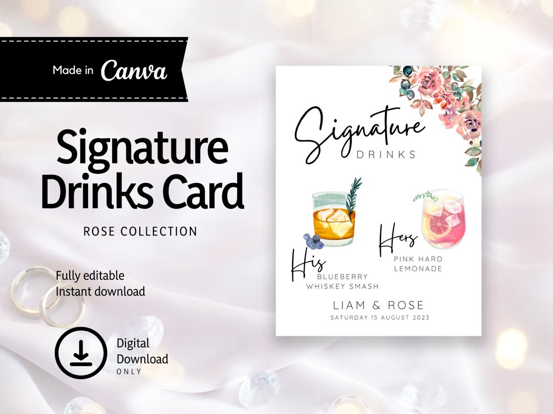 Signature Drinks Cards Instant Download, Printable, Canva Template ...