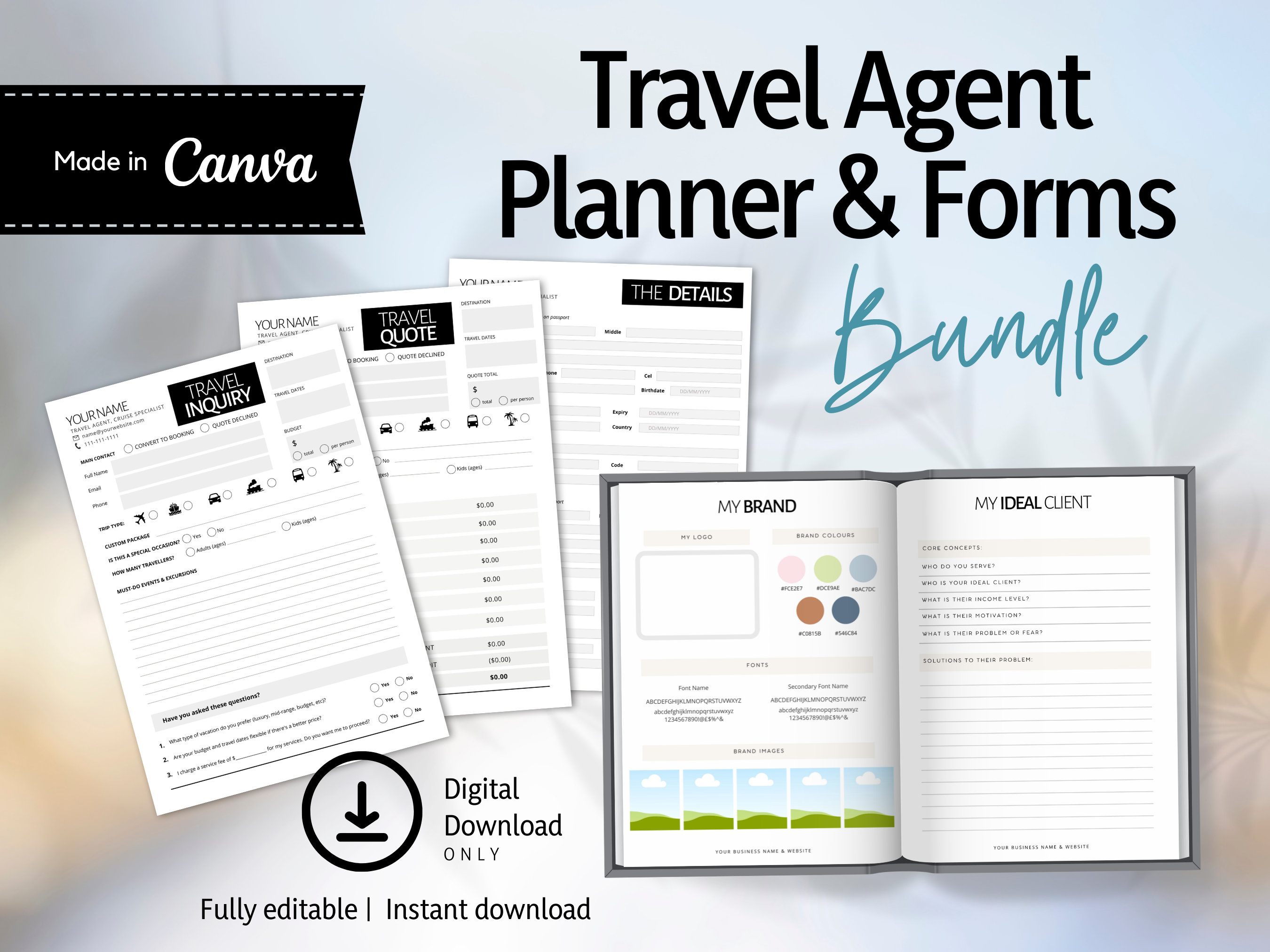 Travel Agent Bundle: Planner Plus Intake and Quote Forms, Editable ...