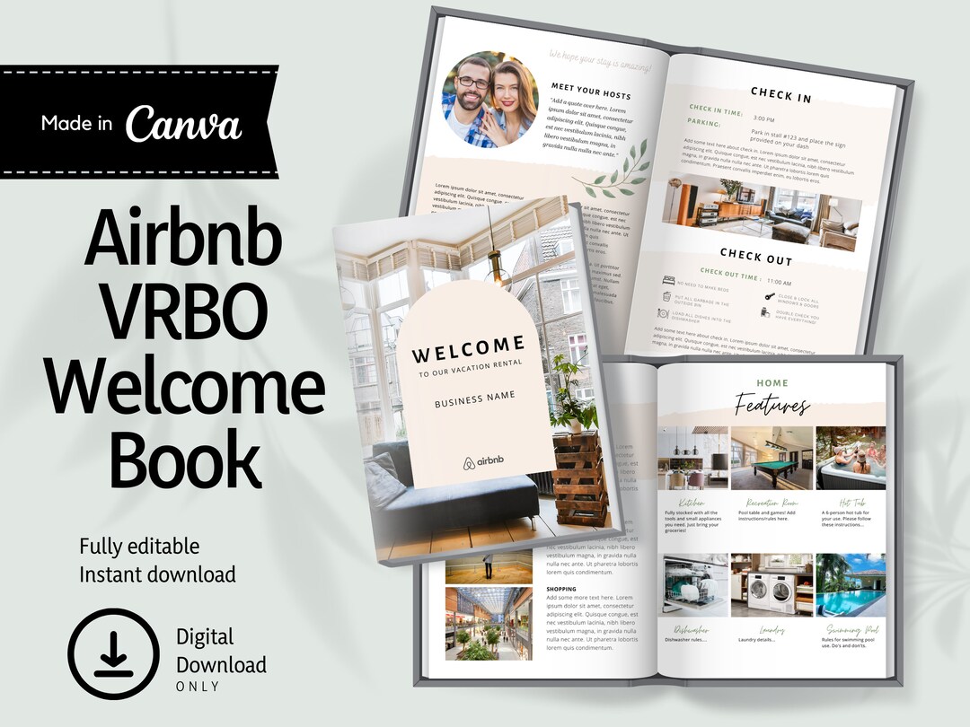 Airbnb VRBO Welcome Book Instant Download, Editable, Canva Template ...