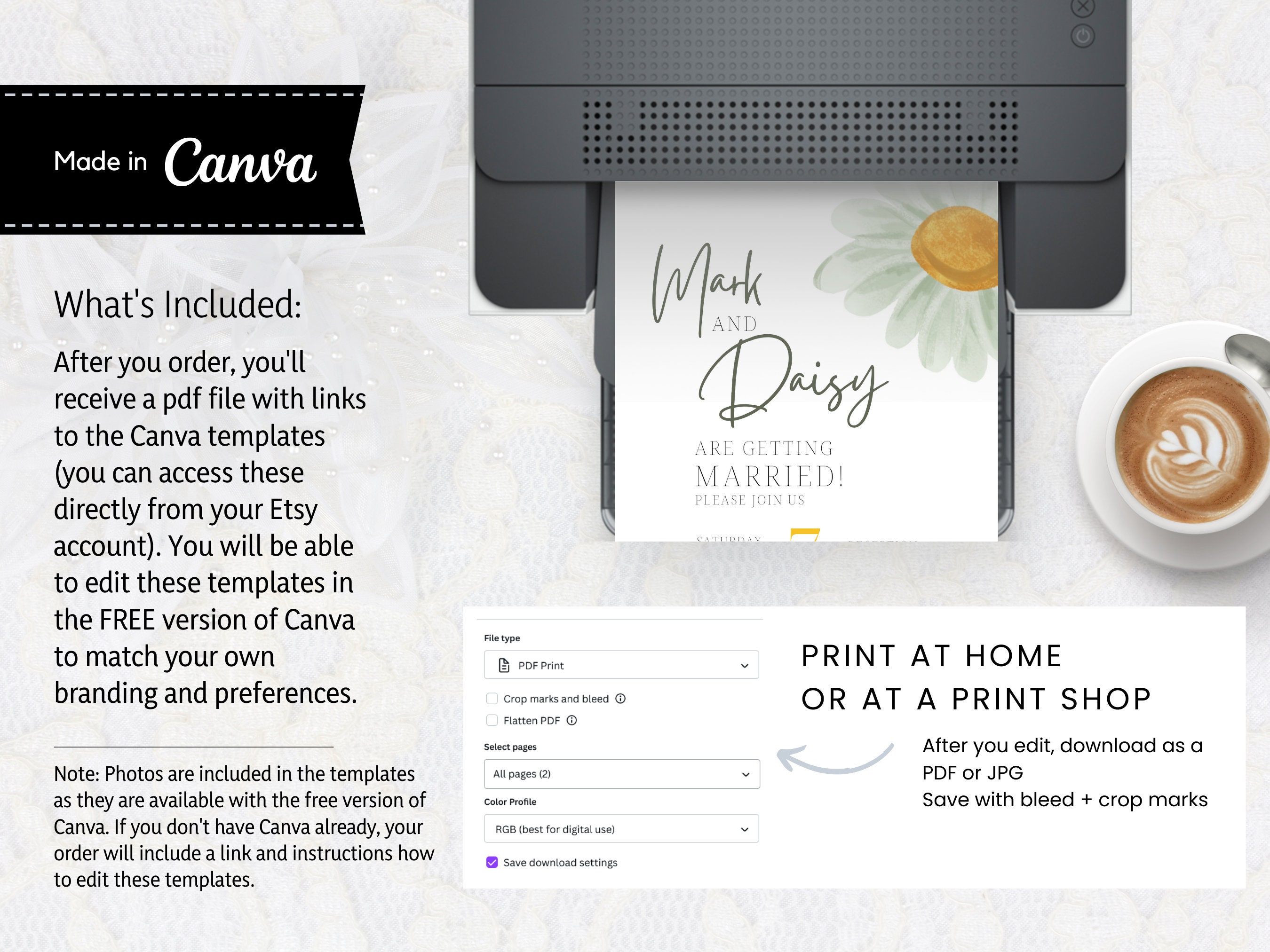 Wedding Invitation Template Instant Download Printable Canva - Etsy