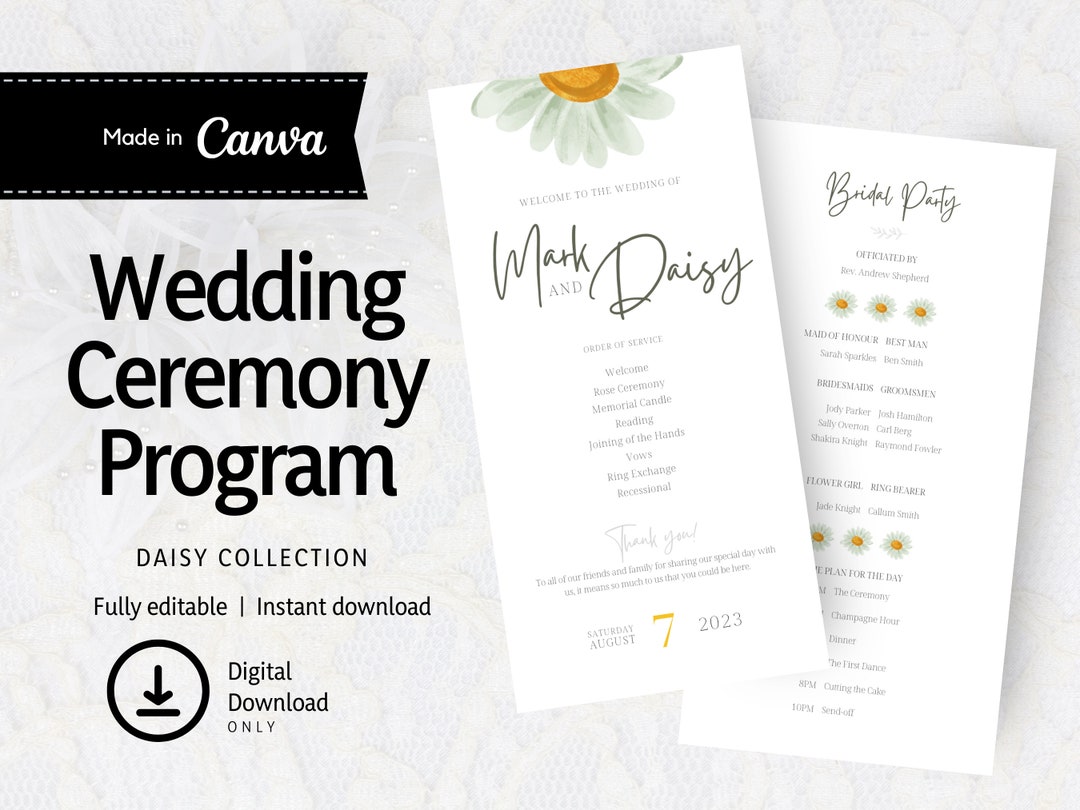 Wedding Ceremony Program, Instant Download, Printable, Canva Template ...