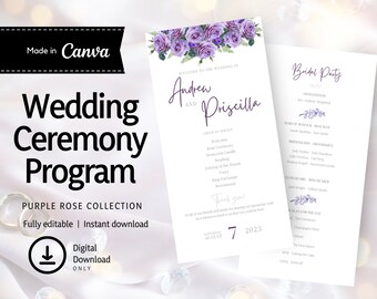 Wedding Ceremony Program, Instant Download, Printable, Canva Template ...