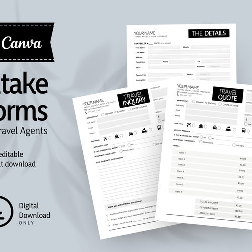 Travel Agent Intake and Quote Forms Instant Download - Etsy