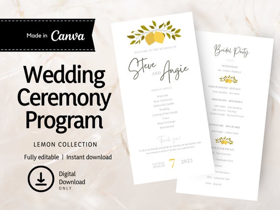 Wedding Ceremony Program Instant Download Printable Canva - Etsy