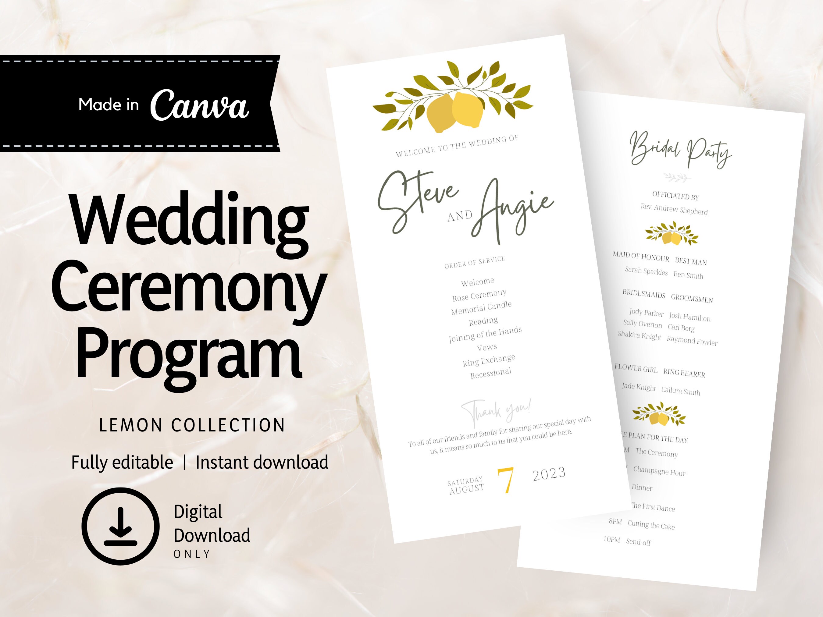 Wedding Ceremony Program, Instant Download, Printable, Canva Template ...