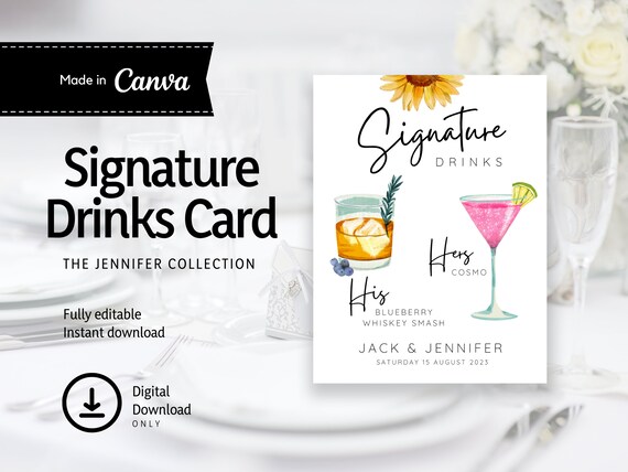 Signature Drinks Card Template INSTANT DOWNLOAD Printable - Etsy