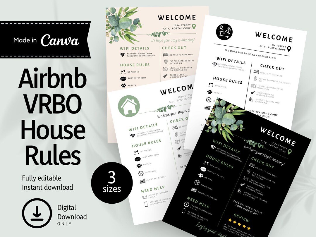 Airbnb VRBO Welcome House Rules Poster in 3 Sizes, Instant Download ...