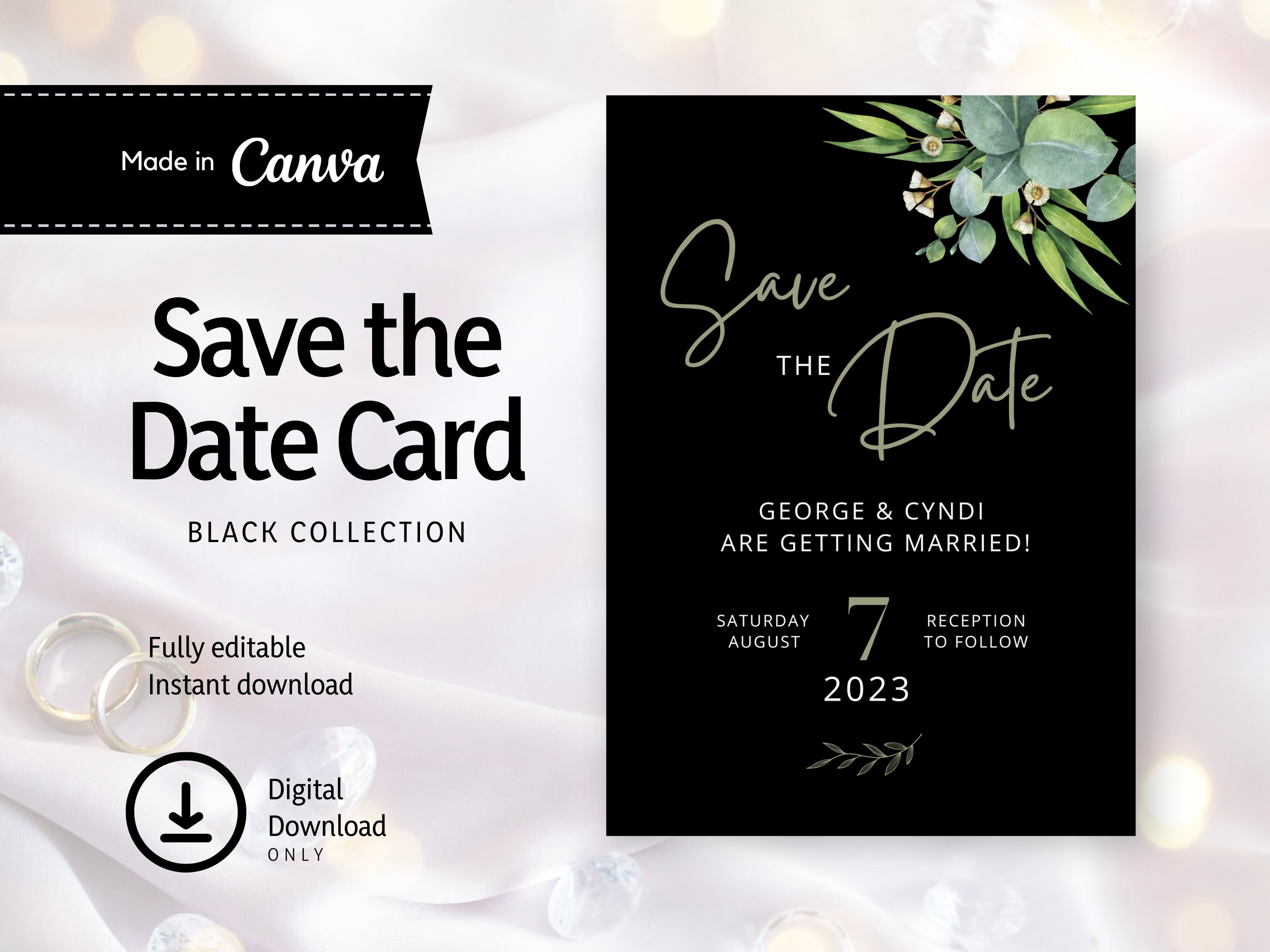 Save the Date Cards Instant Download, Printable, Canva Template, Black ...