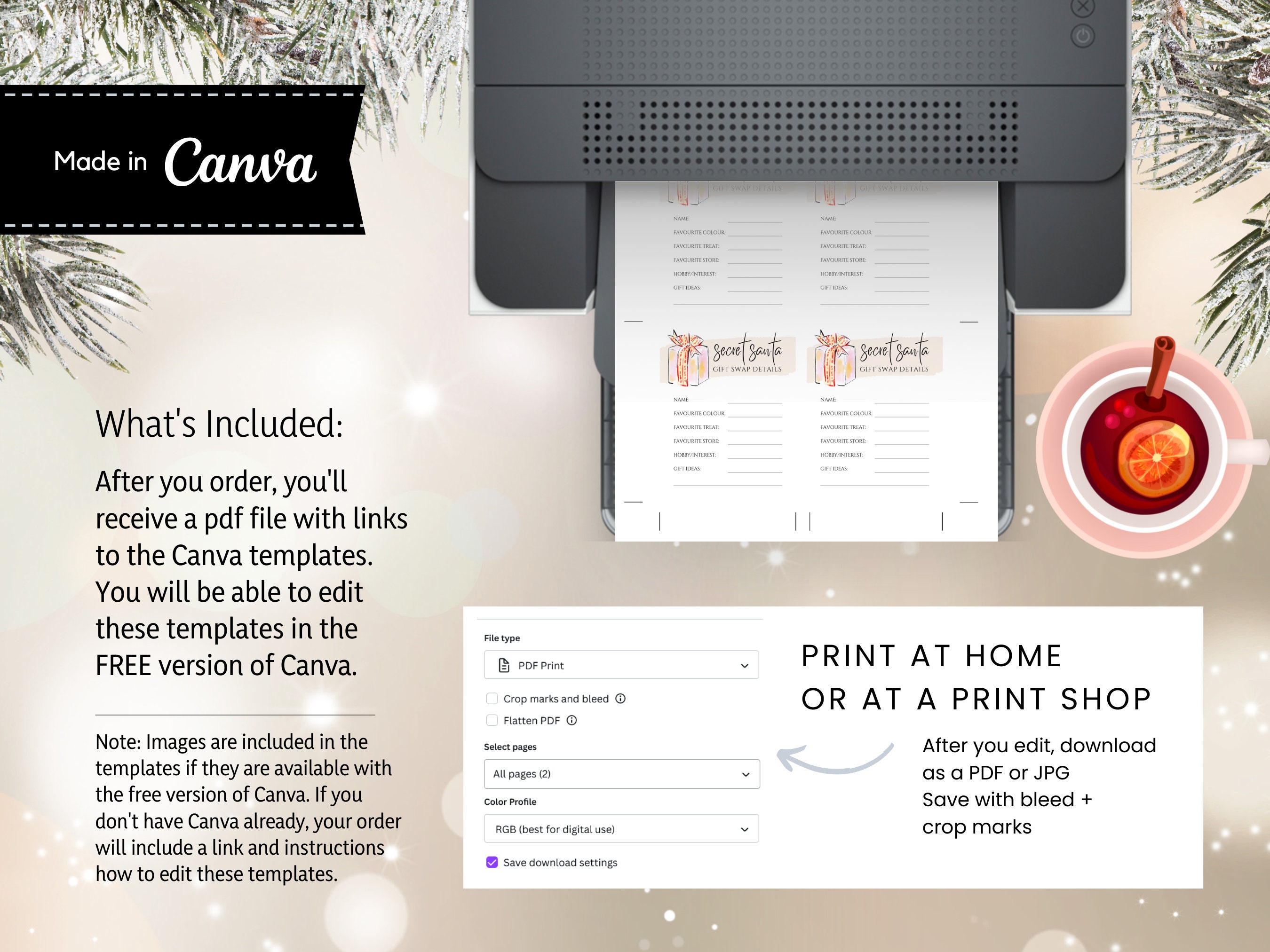 Secret Santa Card Editable Canva Template SS01 - Etsy