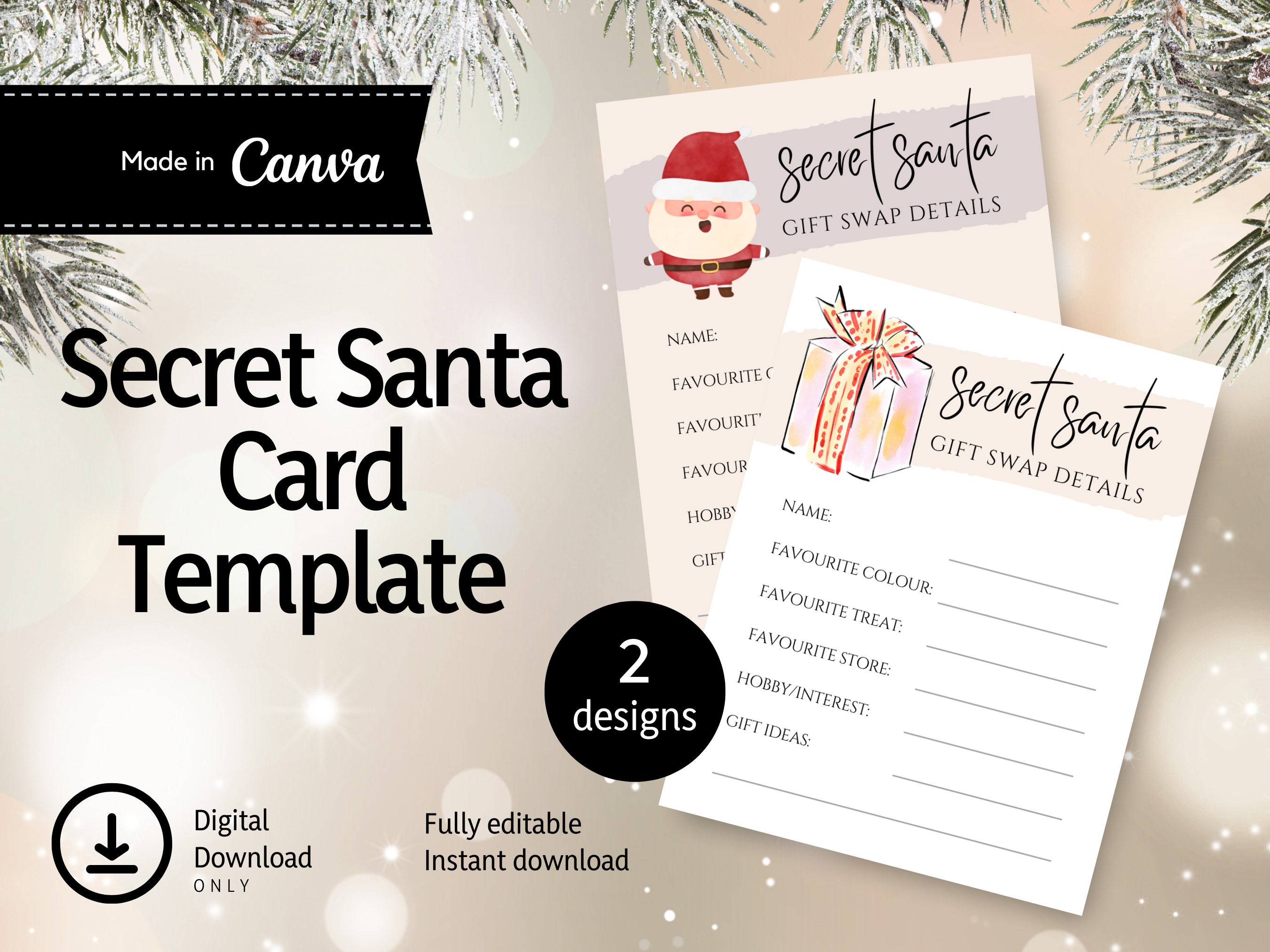 Secret Santa Card Editable Canva Template SS01 - Etsy