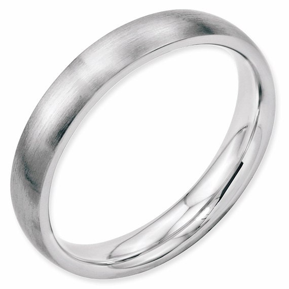 Stainless Steel Hand Finish Brushed 4mm Half Round Comfort Fit Wedding ...