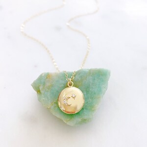 Star and Moon Necklace, Gold Locket Necklace, Locket Necklace for Photo ...