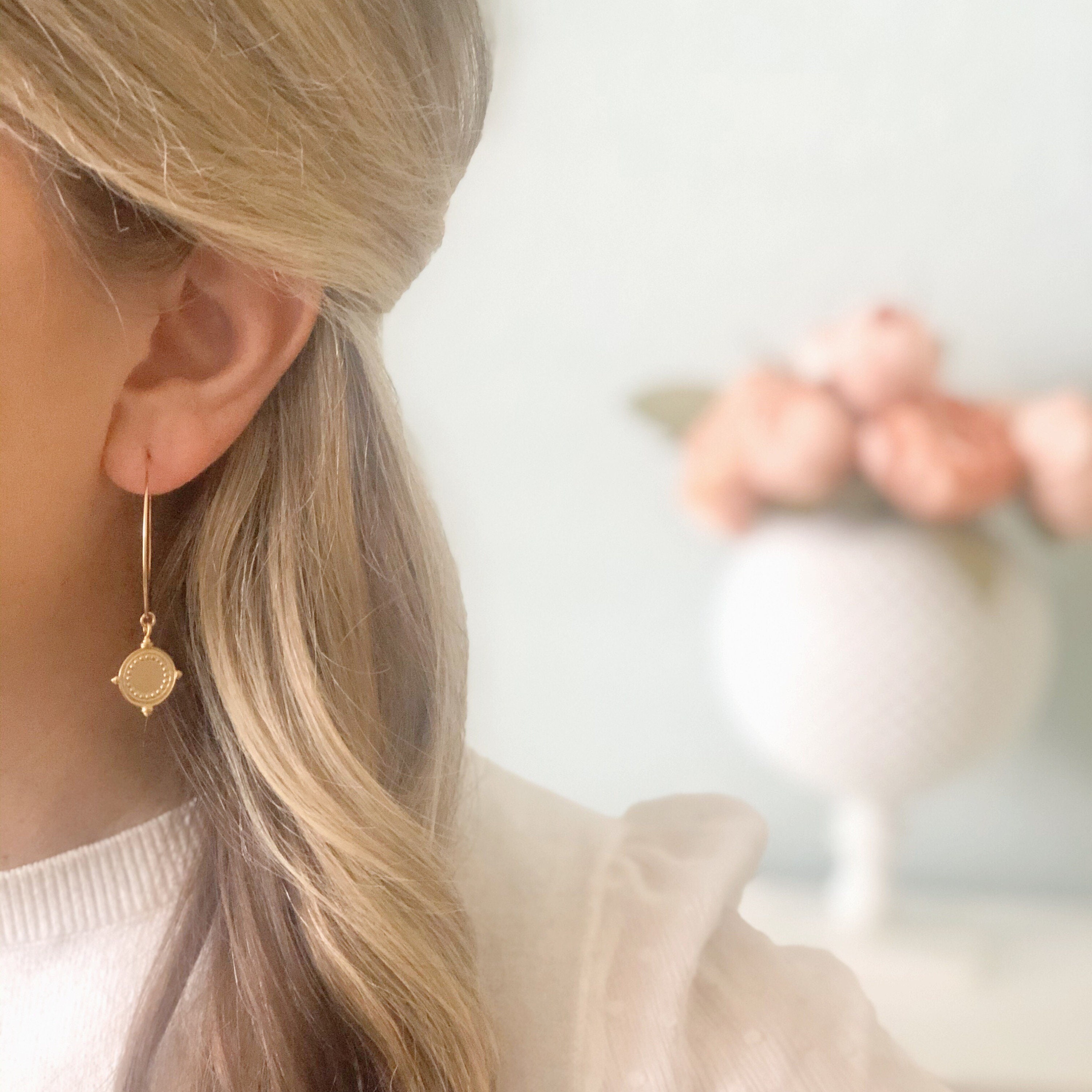 Gold Coin Earrings, Coin Earrings, Hoop Earrings, Dangle Earrings, Gold ...
