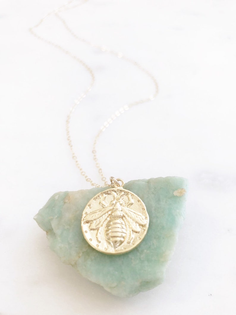 Bee Necklace Gold Coin Necklace Medallion Necklace Gold - Etsy