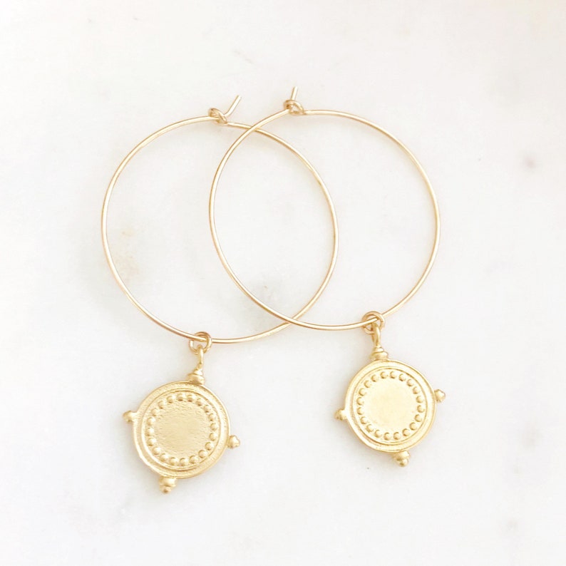 Gold Coin Earrings, Coin Earrings, Hoop Earrings, Dangle Earrings, Gold ...