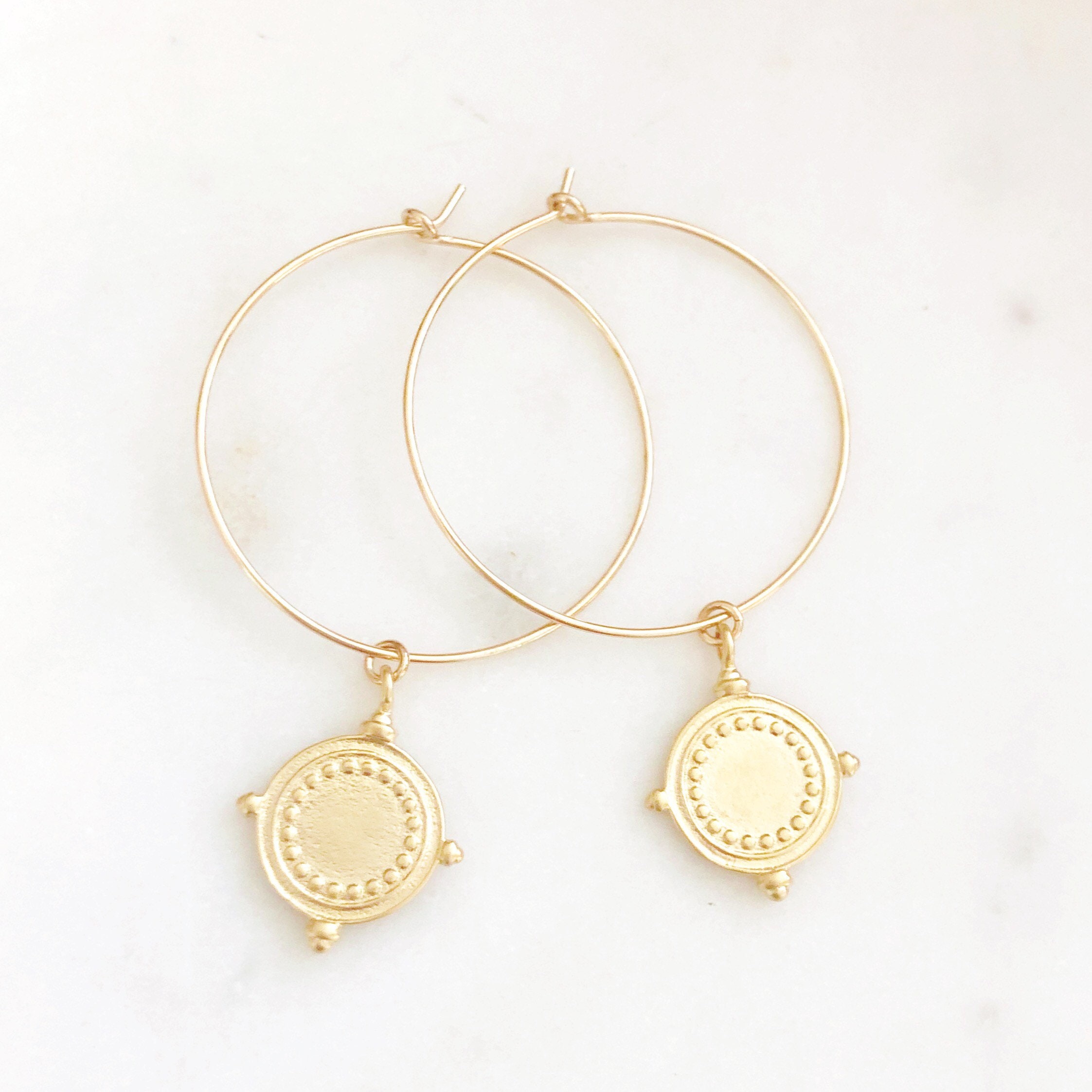Gold Coin Earrings Coin Earrings Hoop Earrings Dangle - Etsy