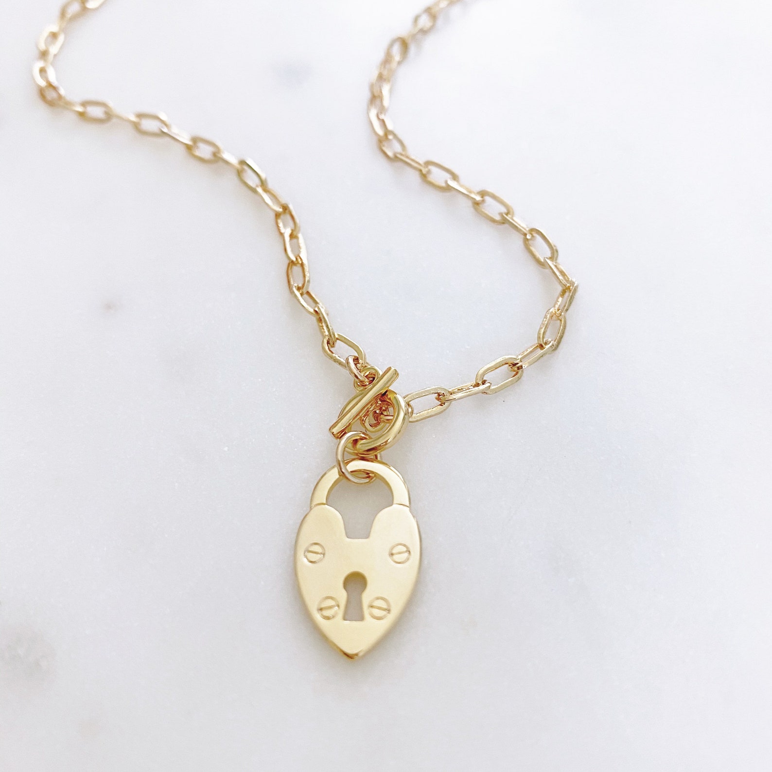 Lock and Key Necklace Layered Necklace Paperclip Chain | Etsy