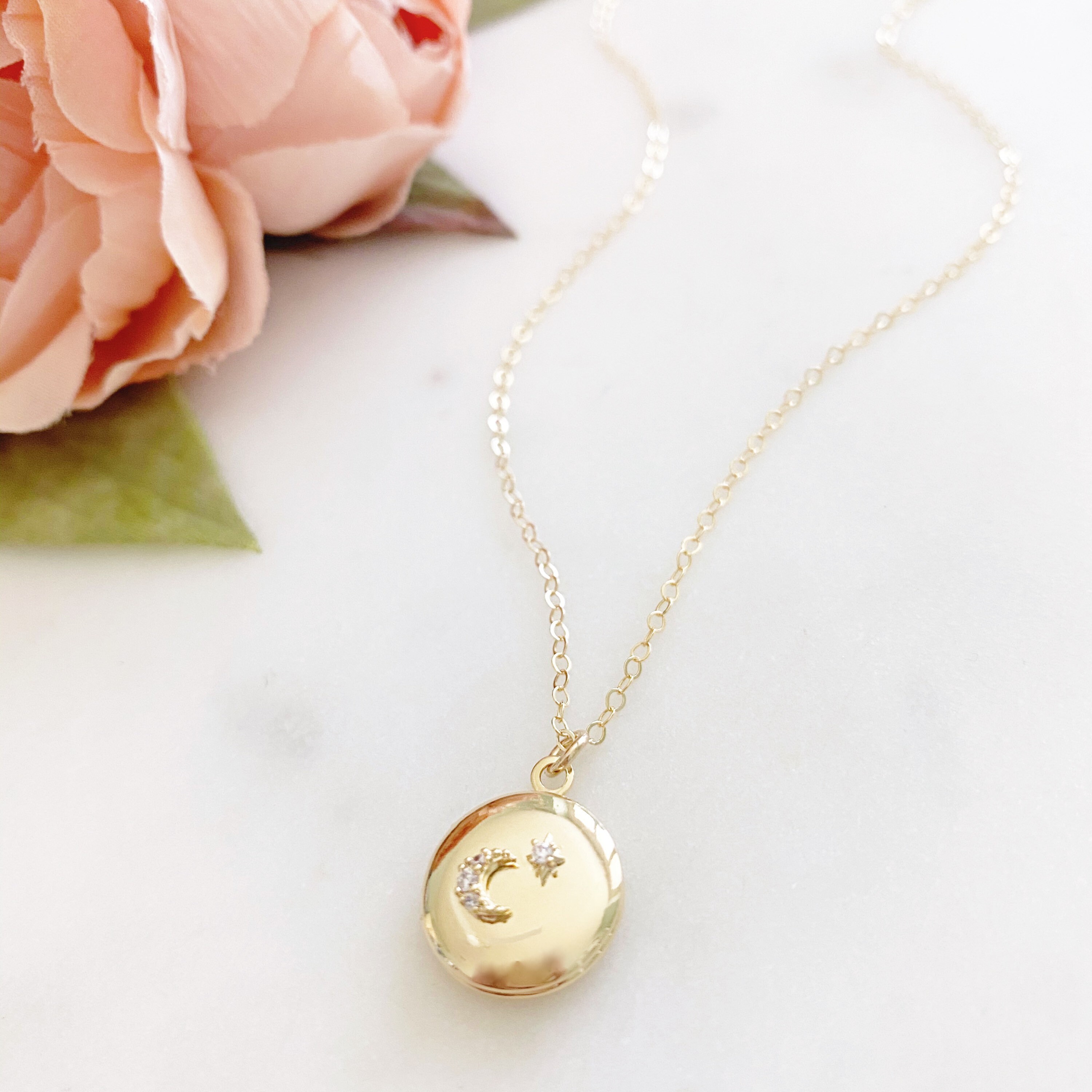 Star and Moon Necklace Gold Locket Necklace Locket Necklace | Etsy