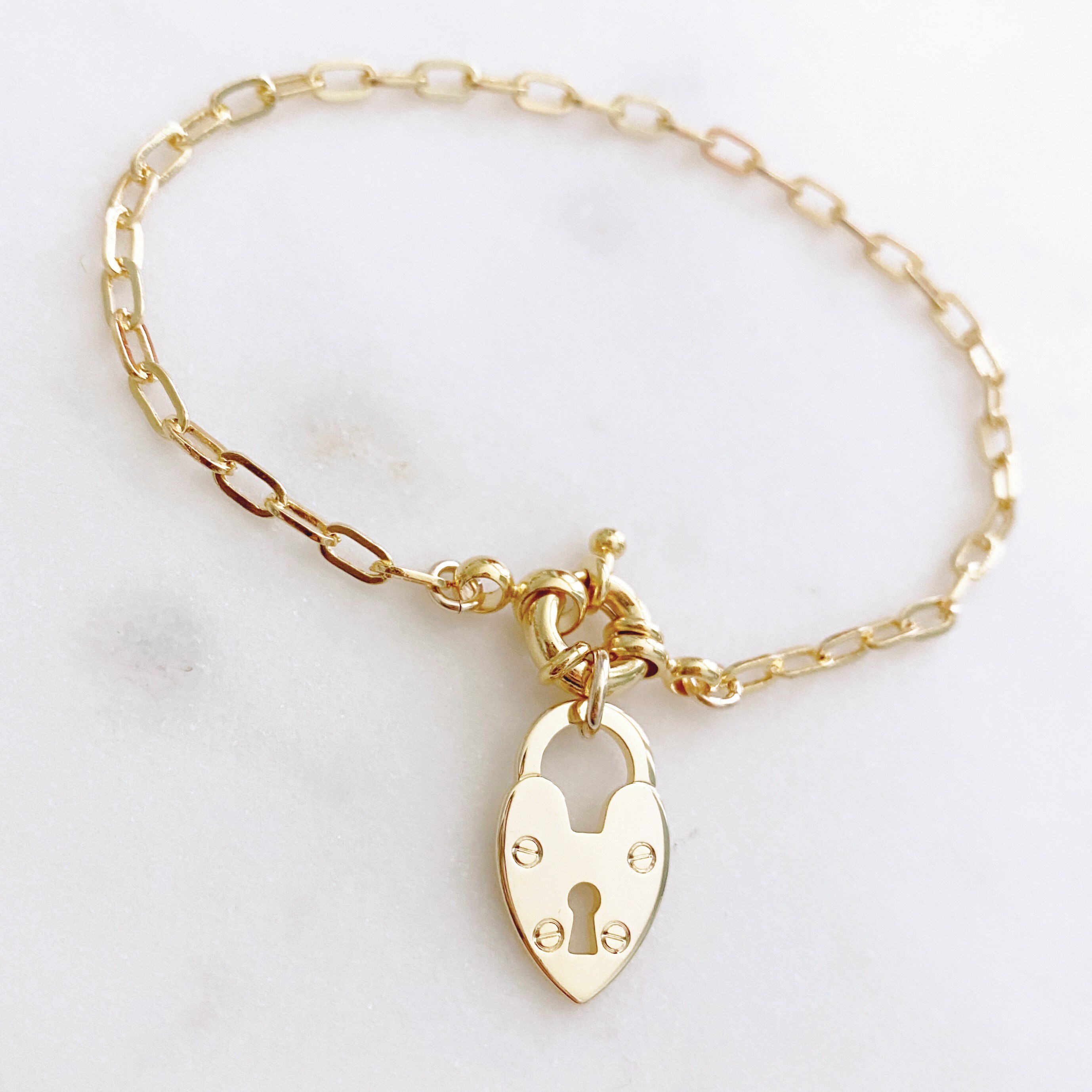 Heart Lock Bracelet Charm Bracelet Rectangle Chain Bracelet | Etsy