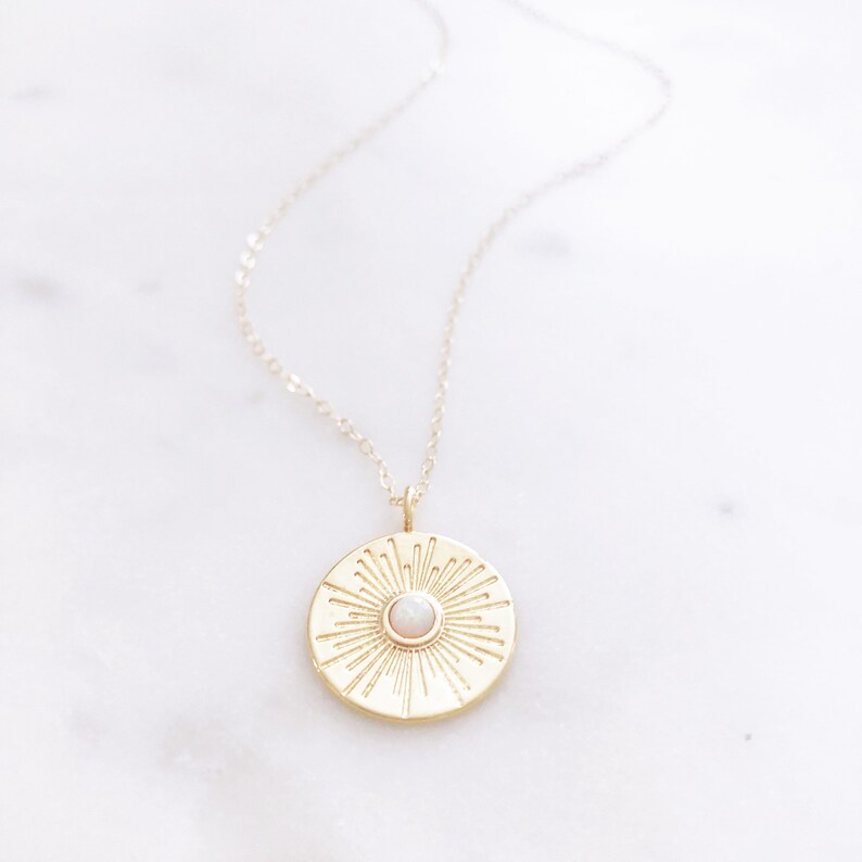 Gold Disc Necklace Sun Necklace Opal Necklace Coin | Etsy