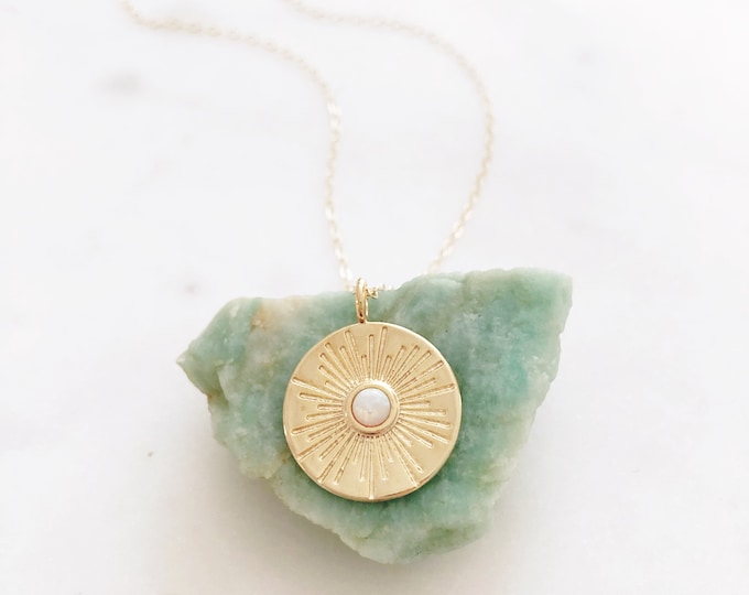 Gold Disc Necklace, Sun Necklace, Opal Necklace, Coin Necklace ...