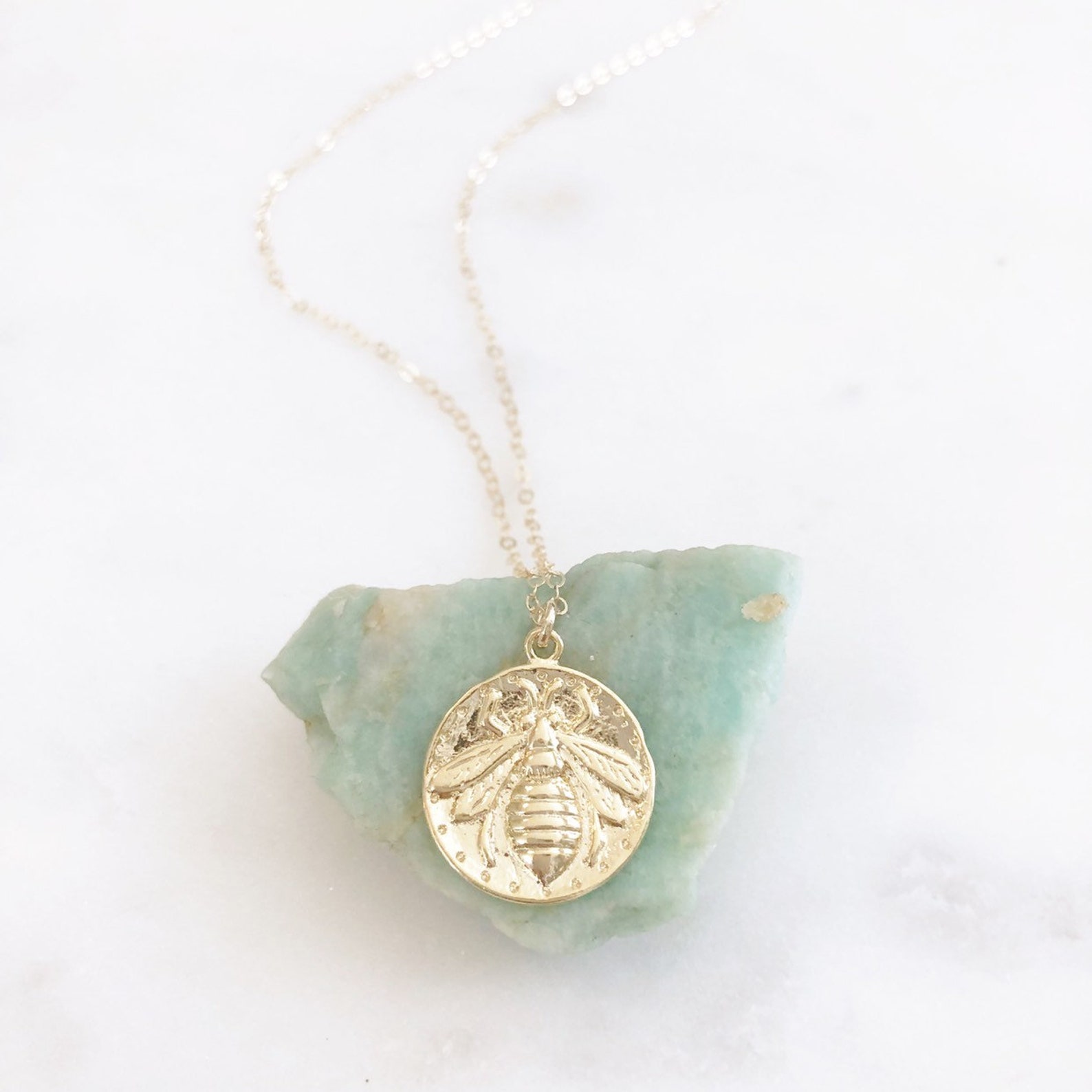 Bee Necklace Gold Coin Necklace Medallion Necklace Gold - Etsy