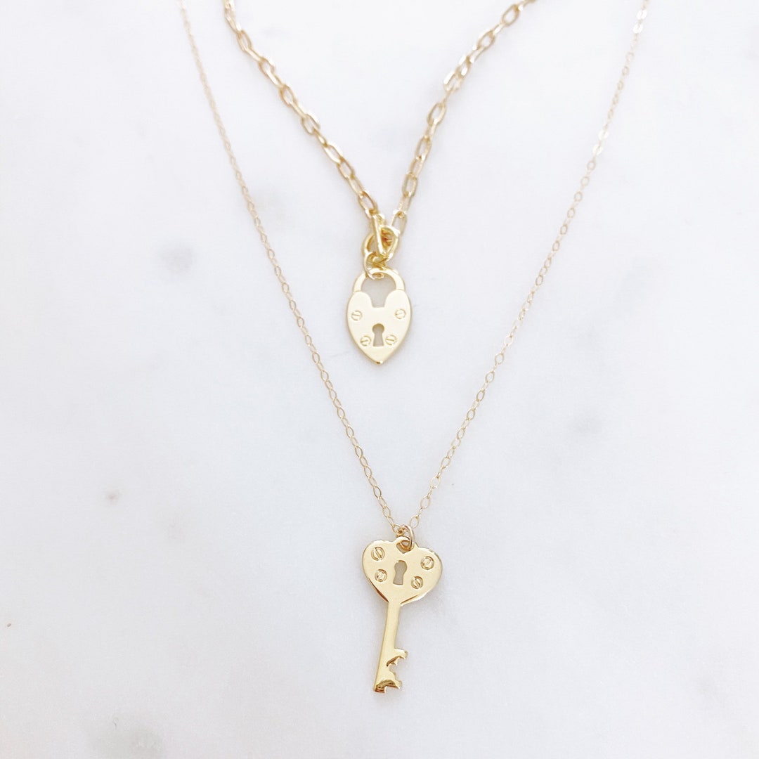Lock and Key Necklace, Layered Necklace, Paperclip Chain Necklace ...