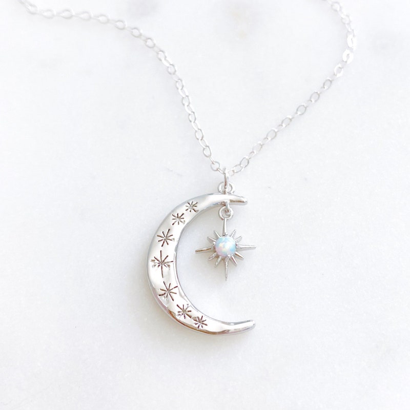 Moon and Star Necklace - Etsy