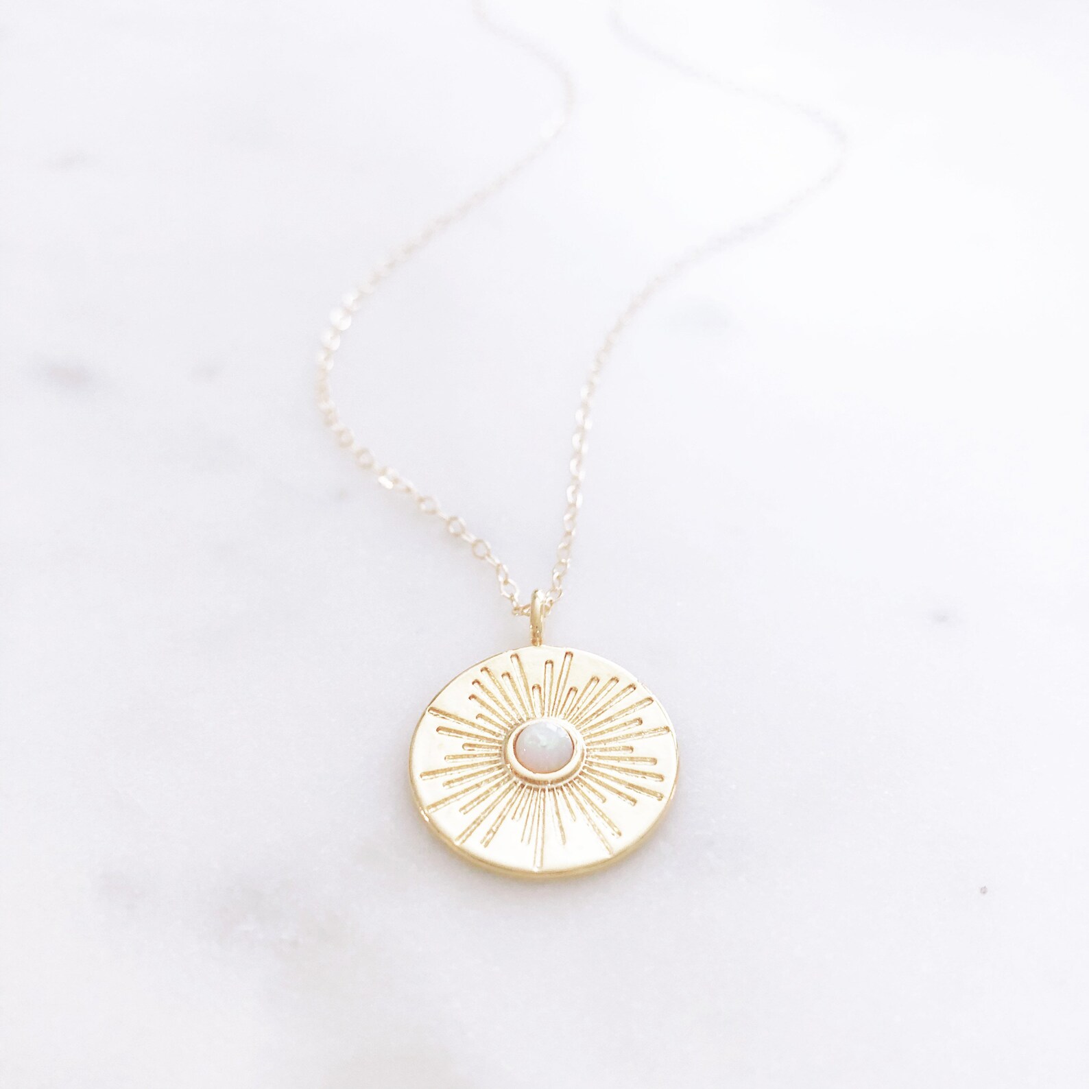 Gold Disc Necklace Sun Necklace Opal Necklace Coin - Etsy