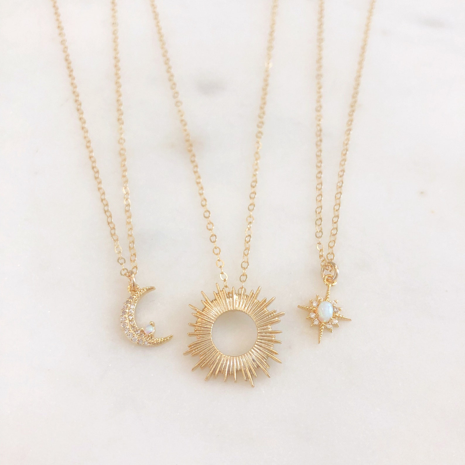 Celestial Jewelry Moon Necklace Opal Necklace Gold Sun - Etsy