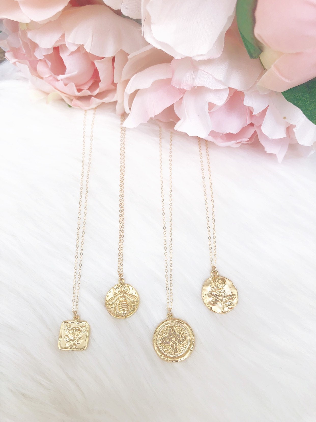 Bee Necklace Gold Coin Necklace Bee Coin Necklace Bee | Etsy