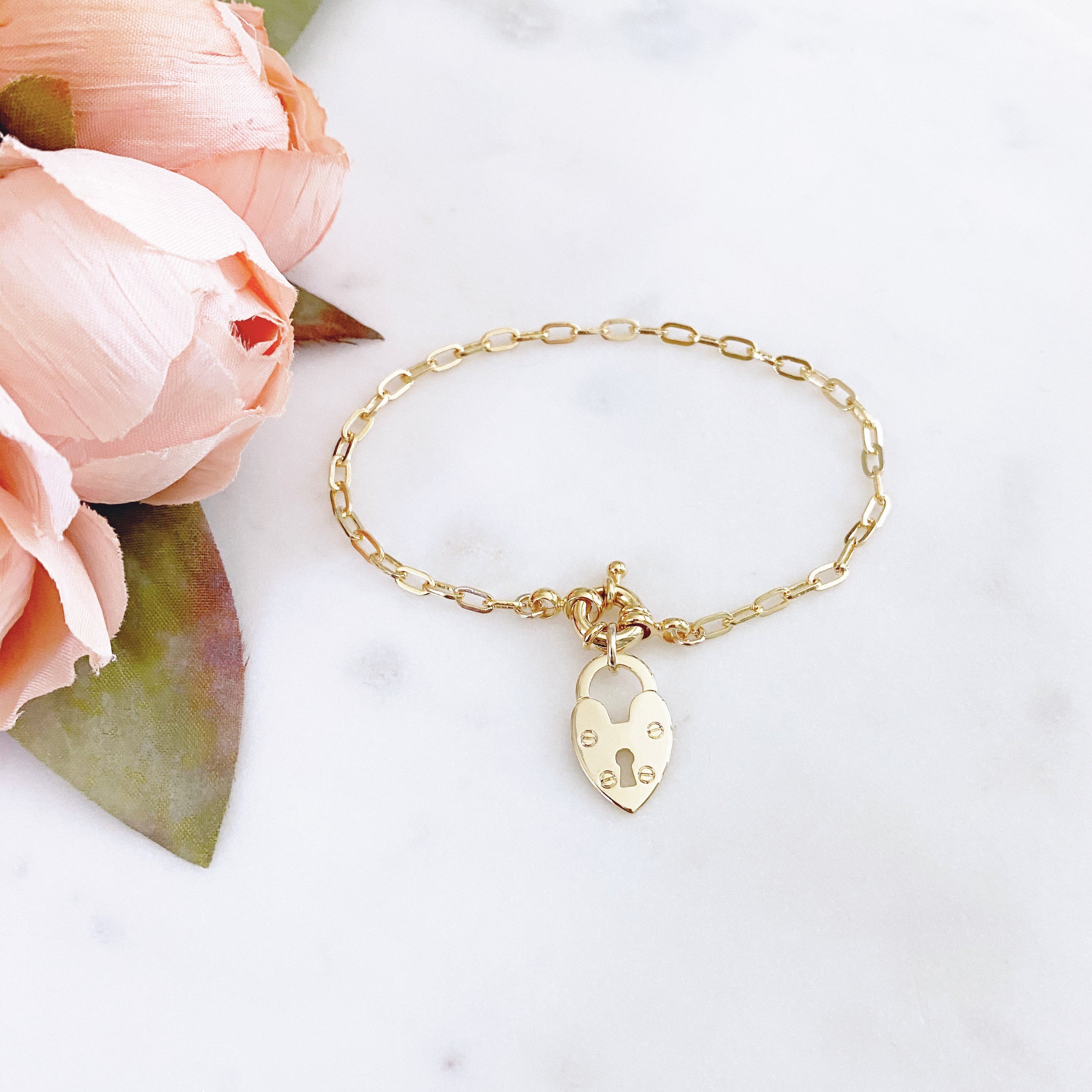 Heart Lock Bracelet Charm Bracelet Rectangle Chain Bracelet | Etsy
