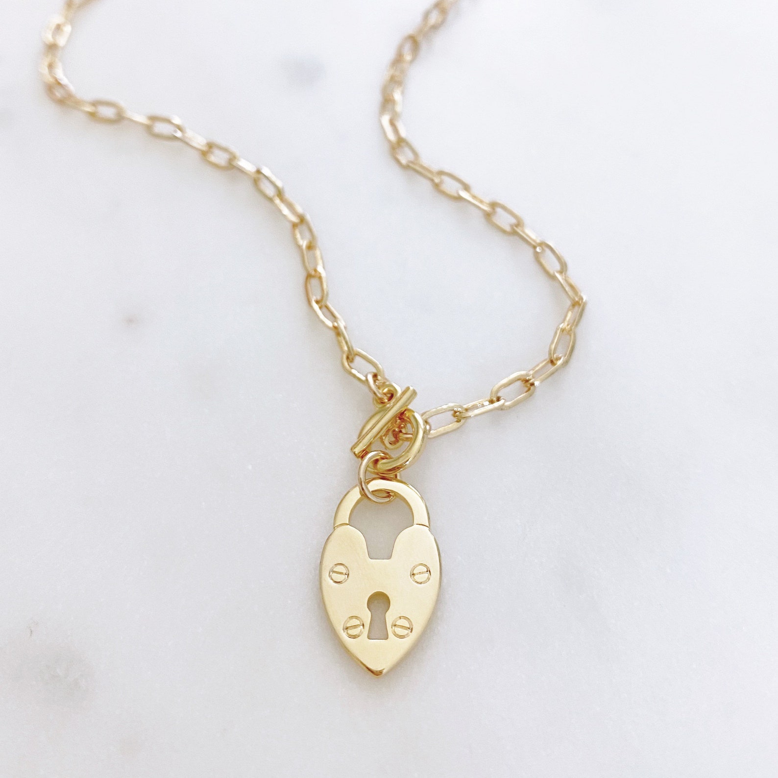 Lock Necklace, Gold Chain Necklace, Paperclip Chain Necklace, Toggle ...