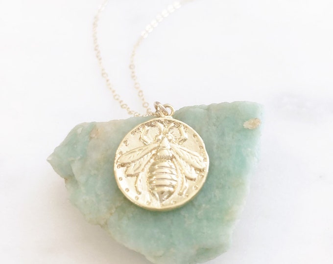 Bee Necklace, Gold Coin Necklace, Bee Coin Necklace, Bee Necklace Gold ...