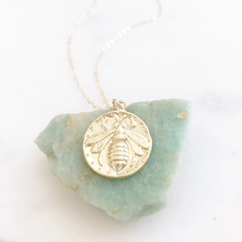 Bee Necklace Gold Coin Necklace Medallion Necklace Gold - Etsy