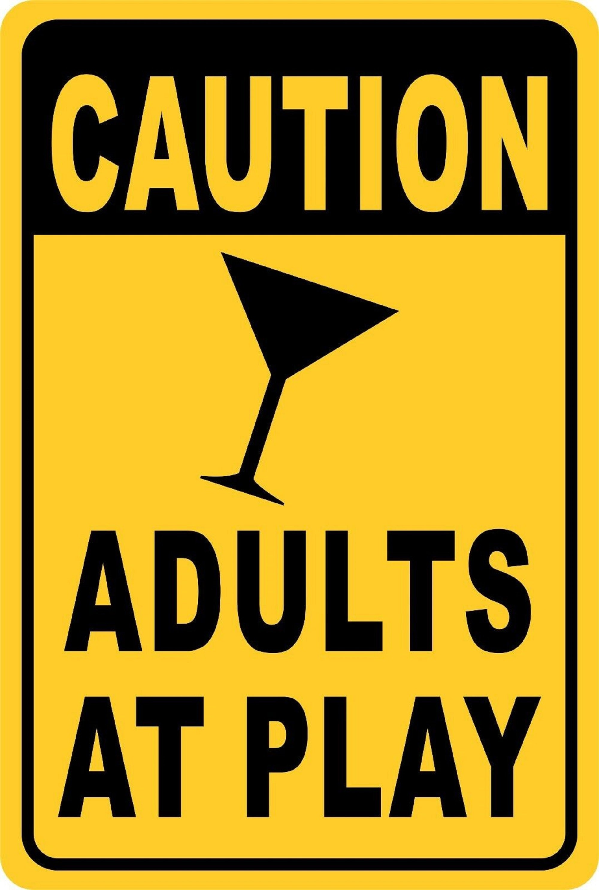 Caution Adults At Play Funny Aluminum Sign 8 X 12 Etsy