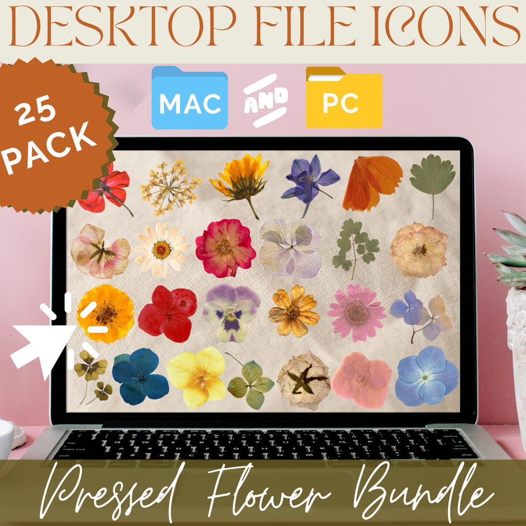 Pressed Flower Desktop Icons: Botanical File Folders for Mac & PC (25 ...