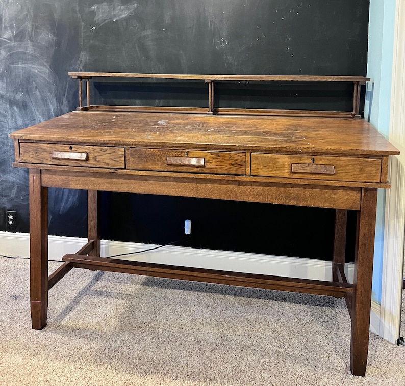 Antique Oak Railroad Clerk Standing Desk Table With Slant Top - Etsy